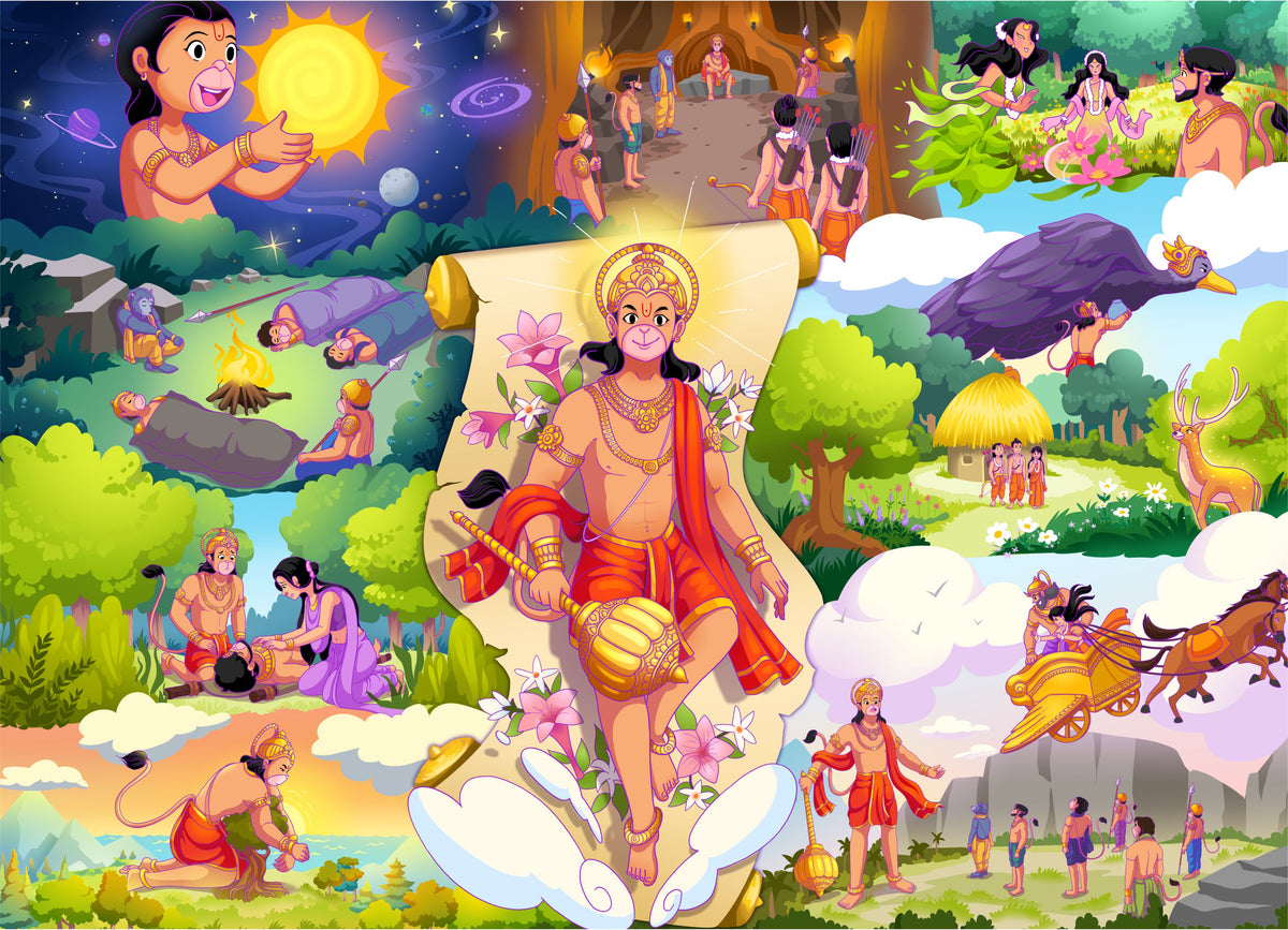 Hanuman Puzzle - 1000 Piece Collage of Hindu Mythology by Brain Tree Games